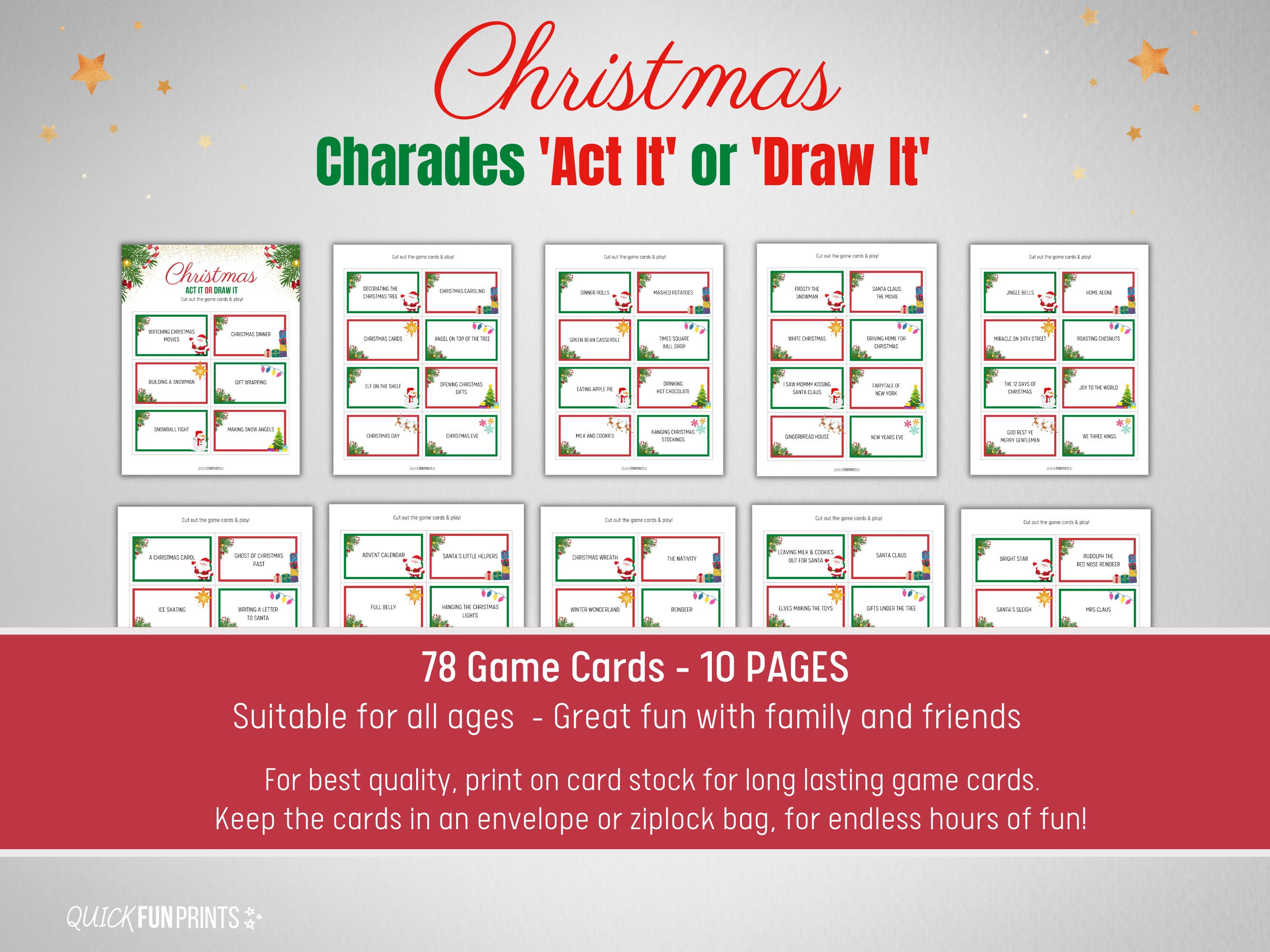 CHRISTMAS Charades & Christmas Pictionary. Christmas Charades Printable ...