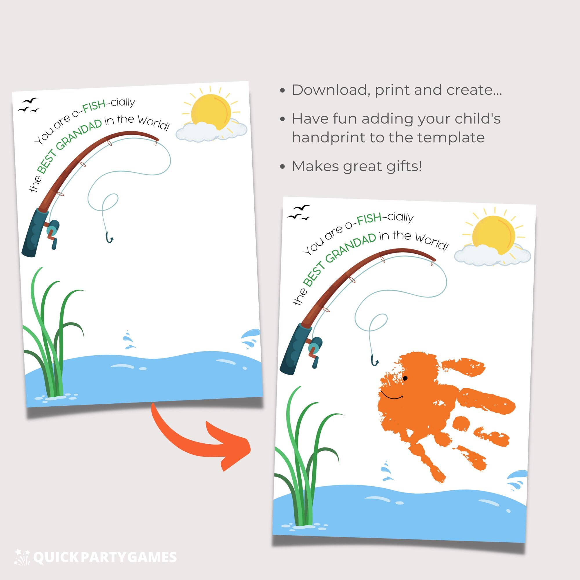 Grandad Father's Day Handprint Printable Handprint Craft Best Grandad ...