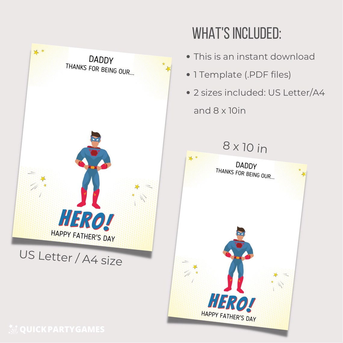 Father's Day Hero Printable Handprint Art Craft Daddy | Etsy