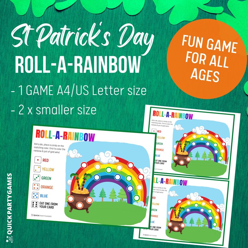 St Patricks Day Game, Roll A Rainbow Dice Game, Printable Rainbow Candy ...