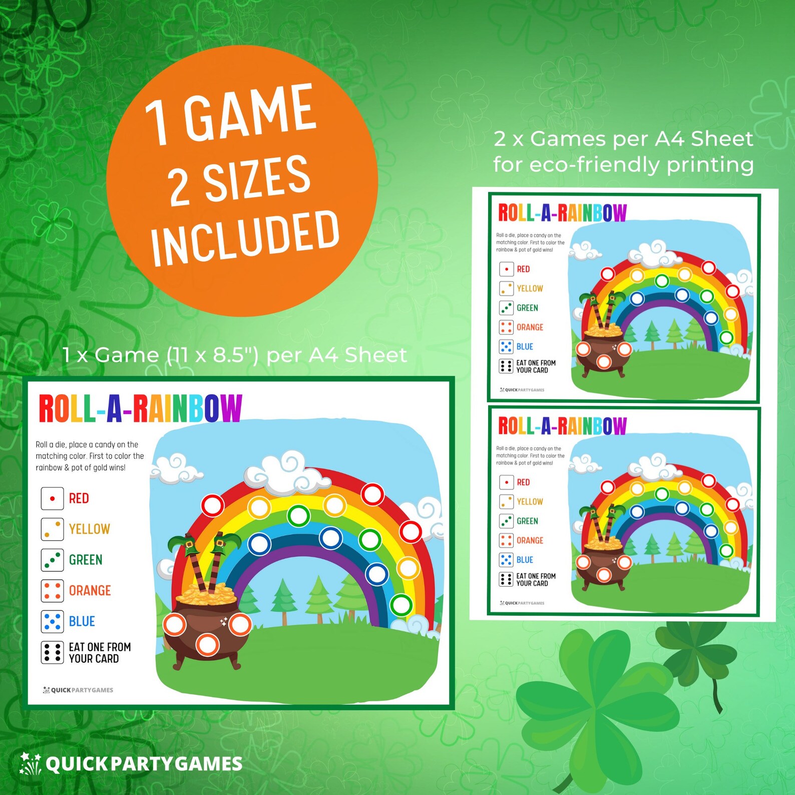 St Patricks Day Game, Roll A Rainbow Dice Game, Printable Rainbow Candy ...