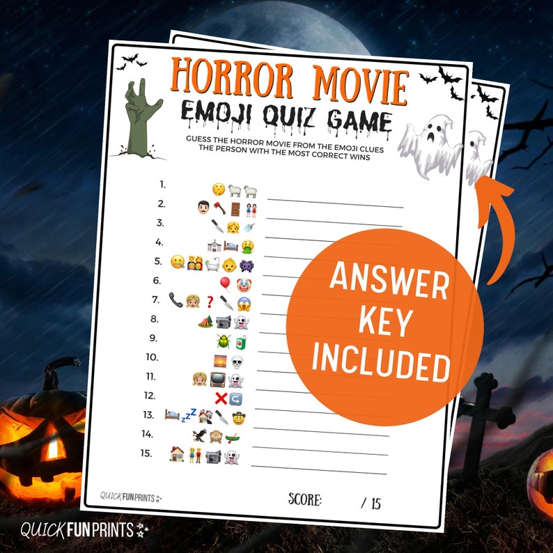 Horror Movie Emoji Pictionary, Halloween Party Game, Horror Movie Emoji ...