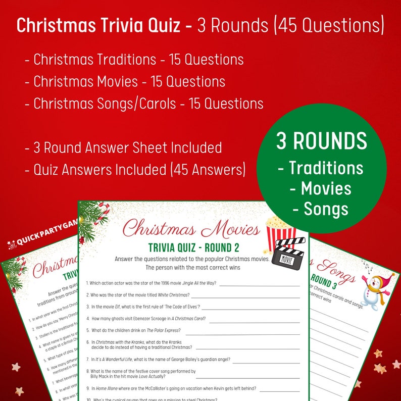 Christmas Quiz With Answers, Printable Christmas Trivia Quiz, Christmas ...
