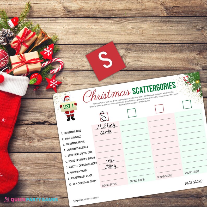 Christmas Scattergories Game, 4 Lists, Family Holiday Fun, Printable ...