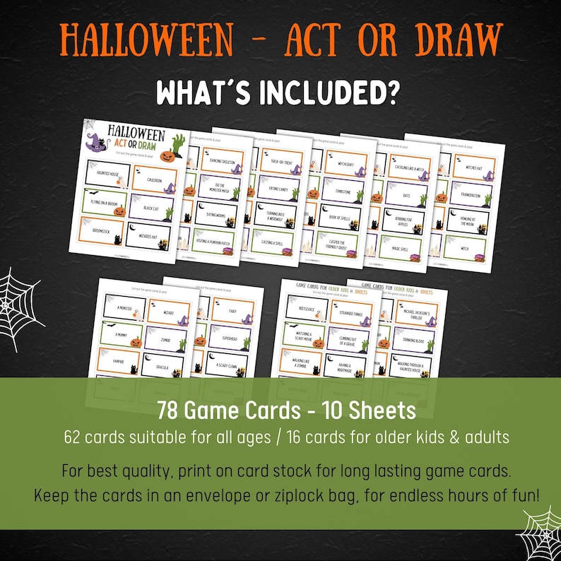 Halloween Charades Game, 78 Printable Cards (digital Download ...