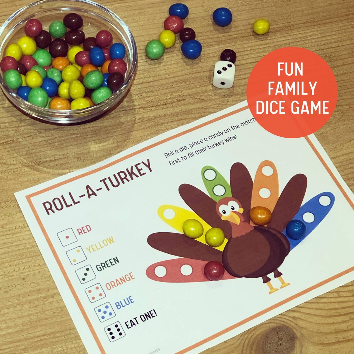 Roll A Turkey Dice Game, Printable Thanksgiving Game, Family ...