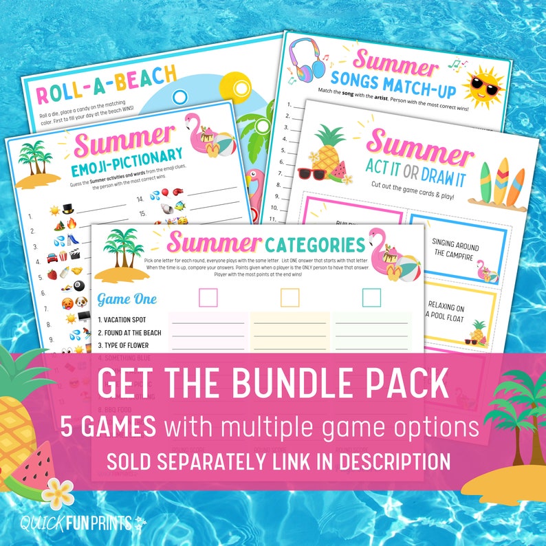 SUMMER Charades & Pictionary, Printable Summer Cards, Kids Imagination ...