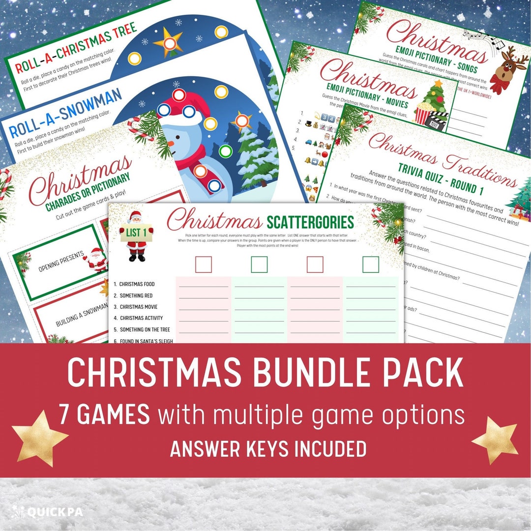 CHRISTMAS Games, 7 Game Bundle, Scattergories, Charades & Pictionary ...