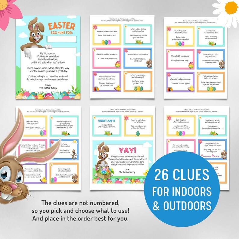 EASTER Egg Hunt Clues, 26 Easter Clues & Letter, Indoor Outdoor Easter ...