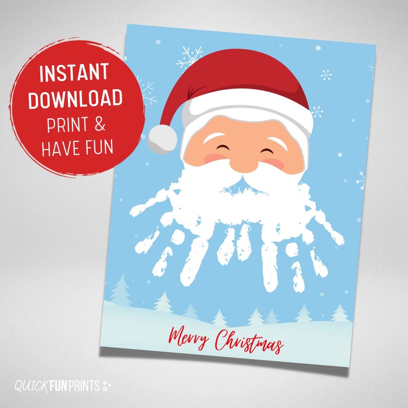 SANTA Handprint, Santa Christmas Kids Craft, Santa Handprints Template ...