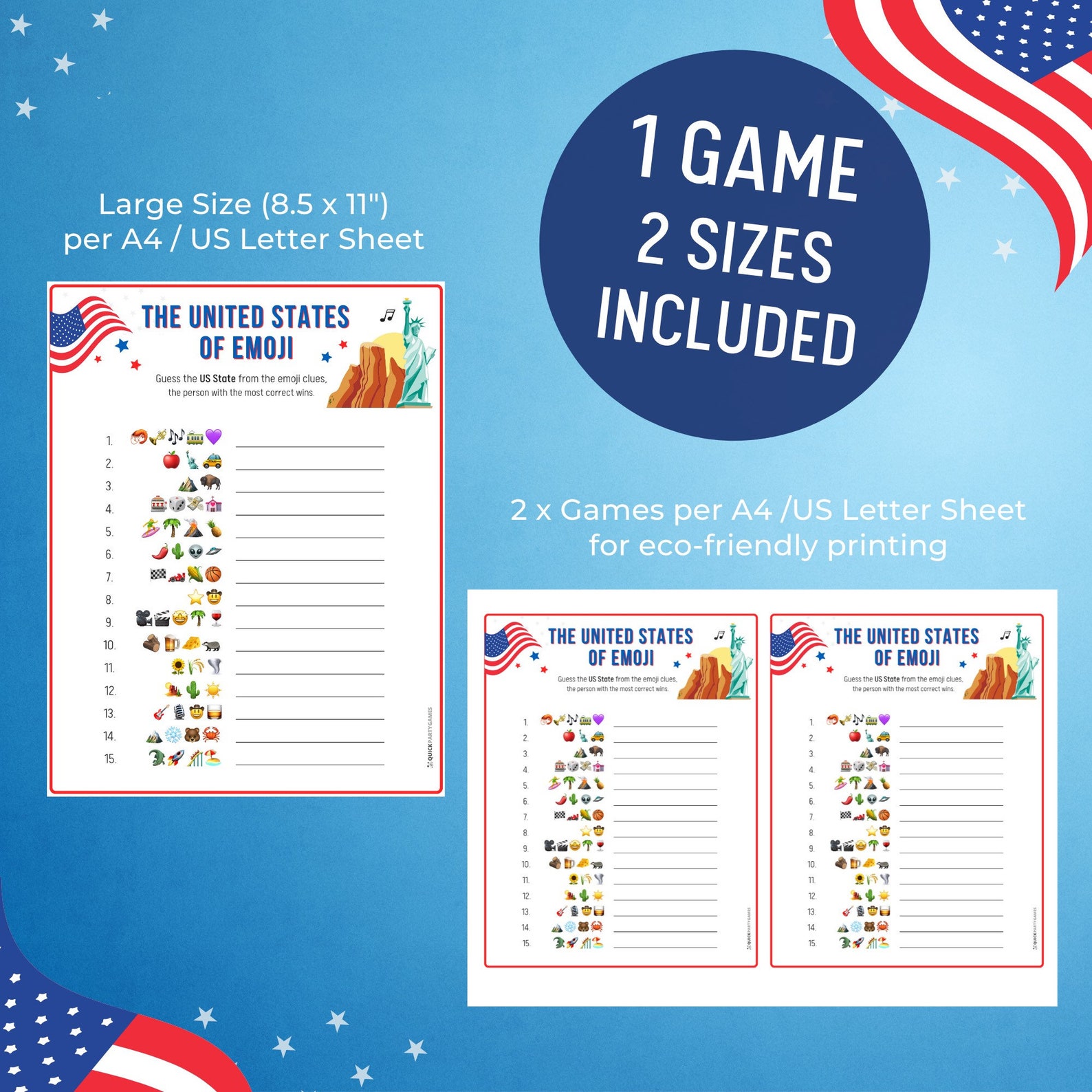 Emoji Quiz: US State Pictionary Game for Labour Day Weekend (printable ...
