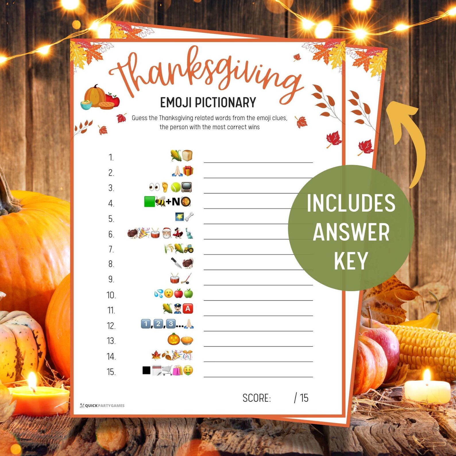 Thanksgiving Emoji Game, Printable Thanksgiving Game for Kids Adults ...