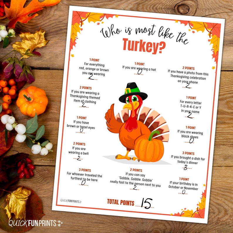 Thanksgiving Turkey Game, Icebreaker Game, Who is Most Like the Turkey ...