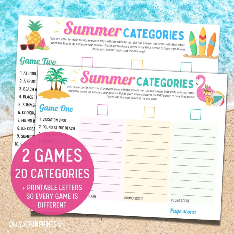 SUMMER Games Bundle, Summer Charades, Scattergories, Pictionary, Emoji ...