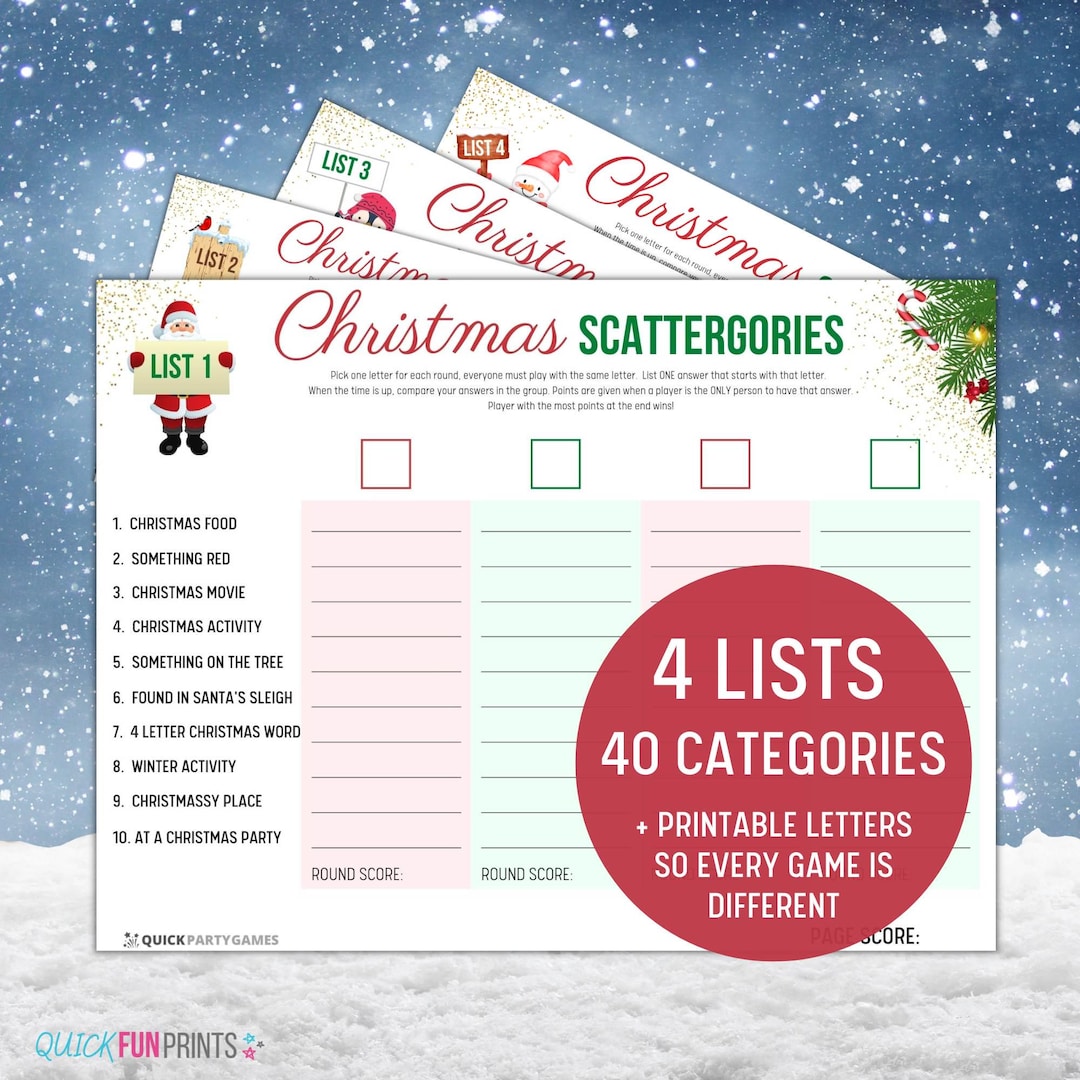 Christmas Scattergories Game: 4 Lists, Family Holiday Fun (printable ...