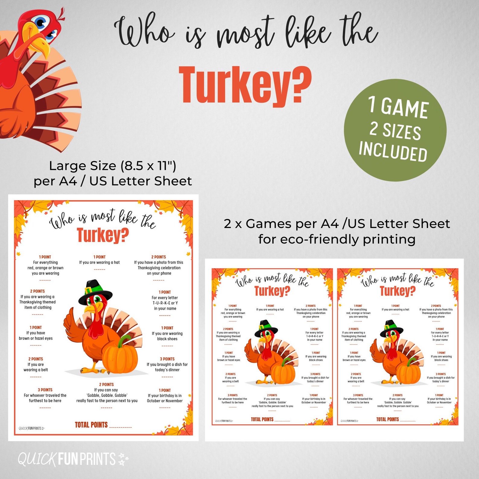 Who is Most Like A Turkey, Printable Thanksgiving Game, Thanksgiving ...