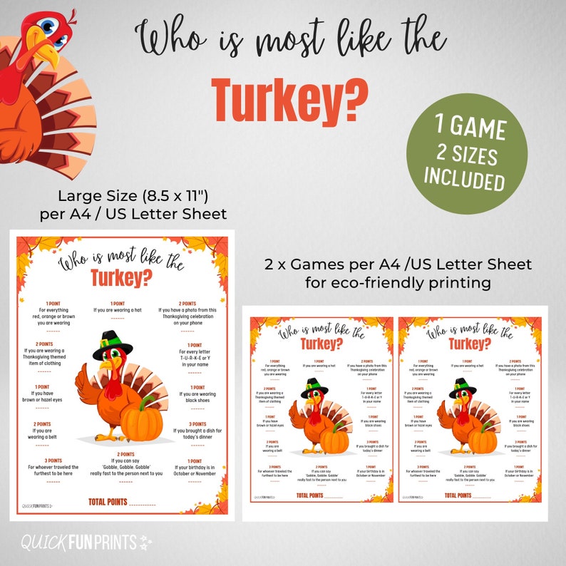 Thanksgiving Turkey Game, Icebreaker Game, Who is Most Like the Turkey ...