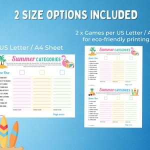 Summer Scattergories Game: Printable Family Fun (digital Print) - Etsy