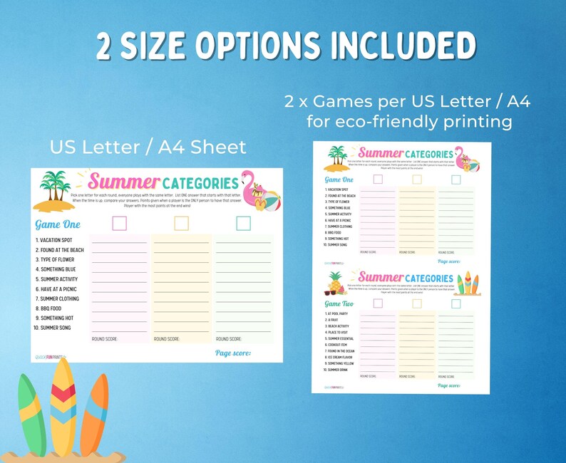 Summer Scattergories Game: Printable Family Fun (digital Print) - Etsy