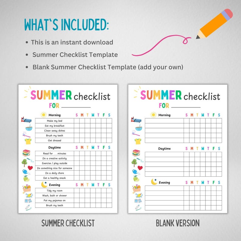 Summer Activity Checklist for Kids: Printable Daily Routine Chart ...