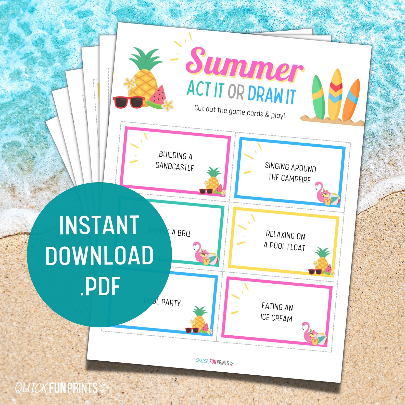 SUMMER Charades & Pictionary, Printable Summer Cards, Kids Imagination ...