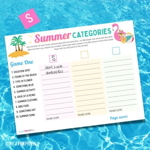 SUMMER Scattergories Game | 2 Game Lists | Categories Printable Game ...