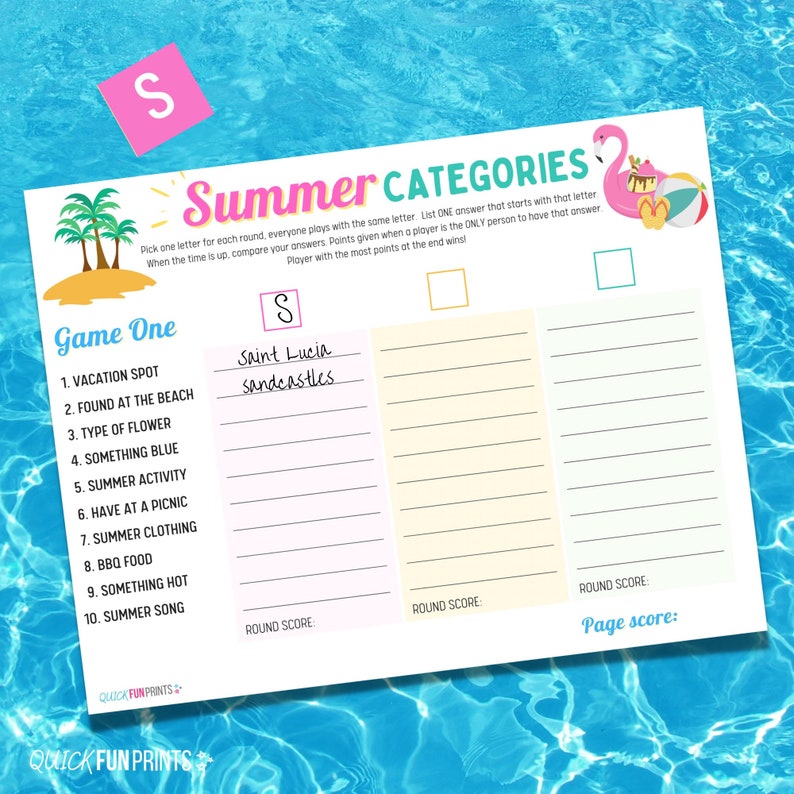 SUMMER Scattergories Game | 2 Game Lists | Categories Printable Game ...