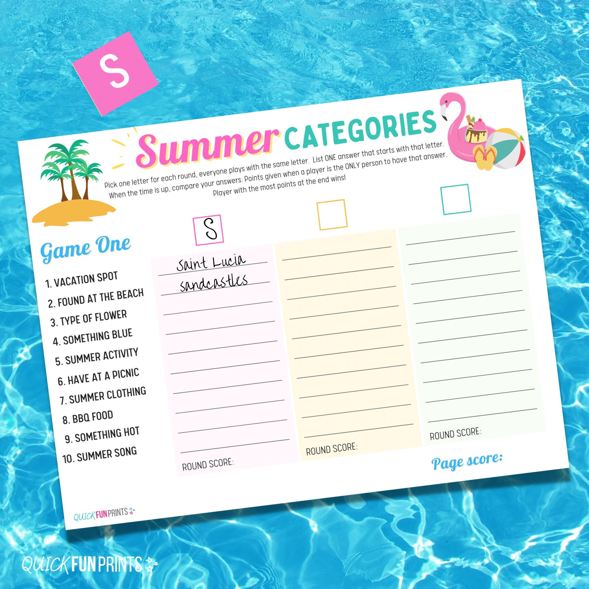 SUMMER Scattergories Game | 2 Game Lists | Categories Printable Game ...