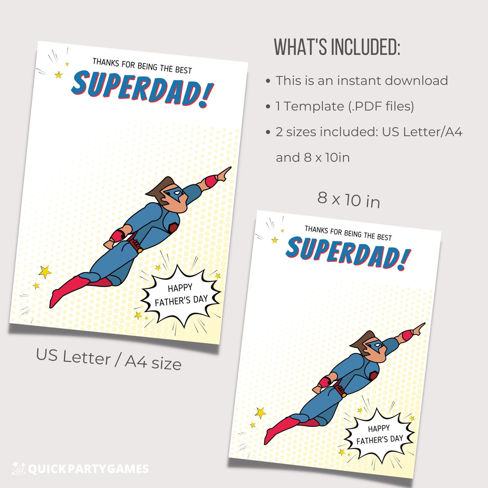 SUPERDAD Father's Day Printable Handprint Art Craft Superhero ...