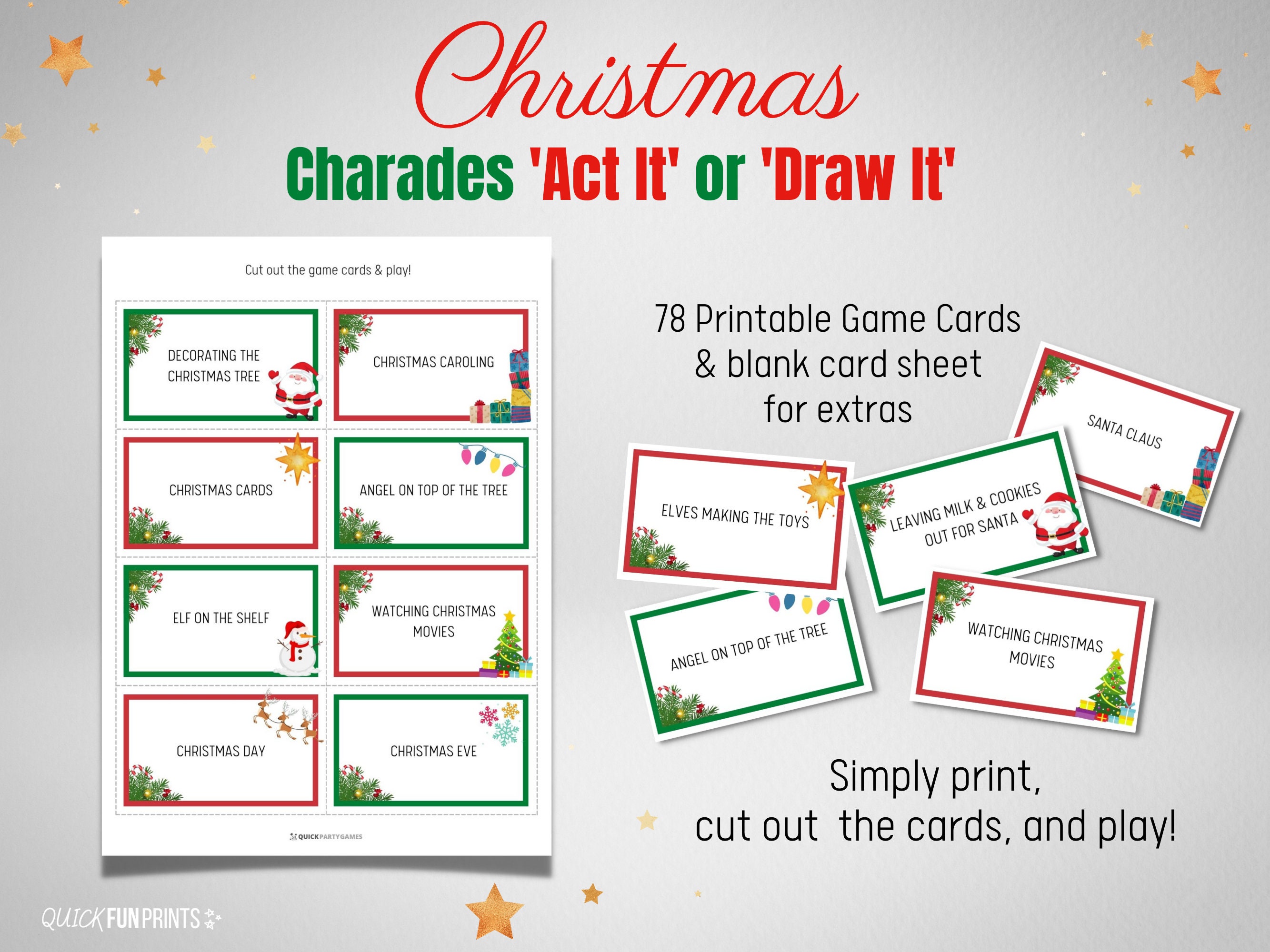 CHRISTMAS Charades & Christmas Pictionary. Christmas Charades Printable ...