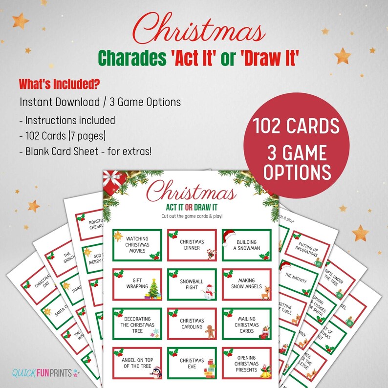 Christmas Charades Game, Printable Christmas Charades Cards, Holidays ...