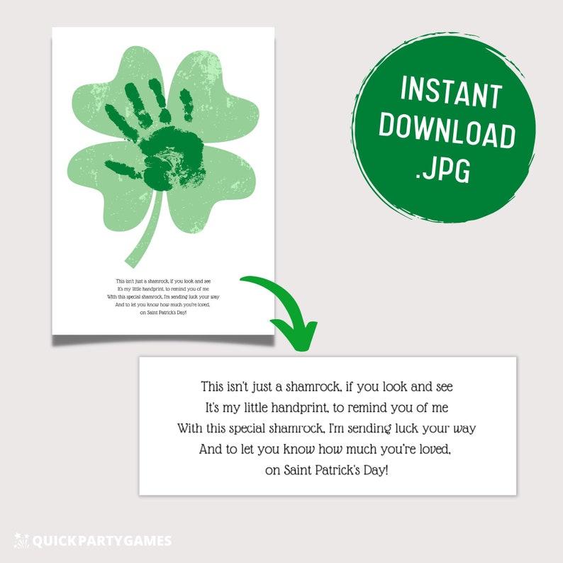 SHAMROCK Handprint Printable, St Patrick's Day Clover Kids Handprint ...