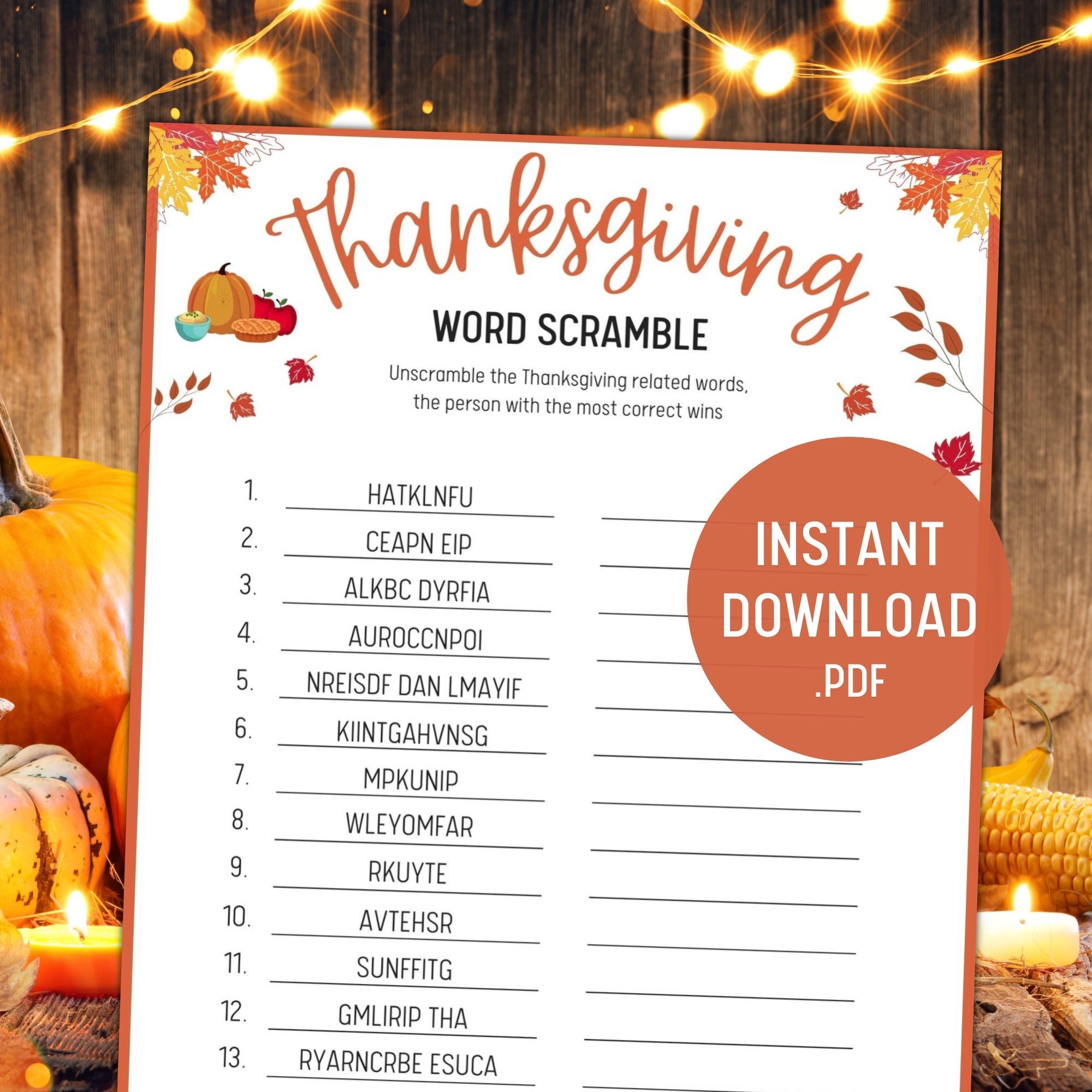Thanksgiving Word Scramble, Word Scramble Family Game, Thanksgiving ...