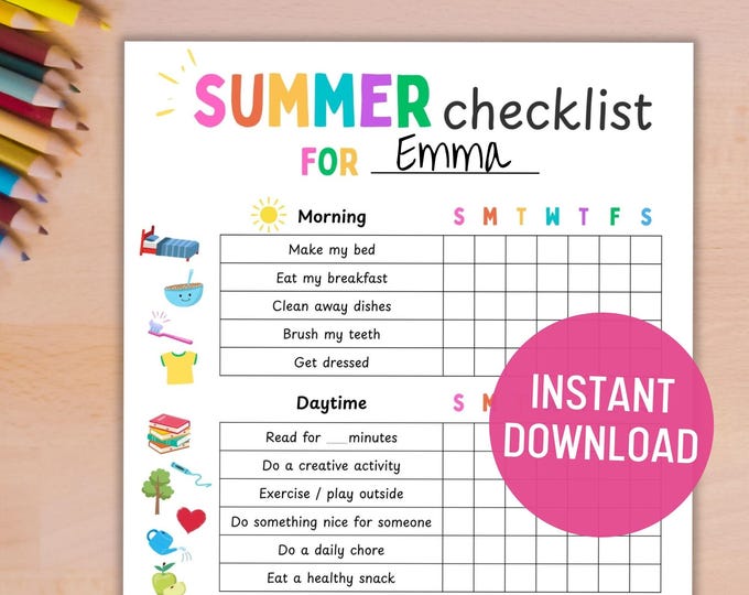 Family SUMMER Schedule, Kids To-do List, Daily & Weekly Colorful Chore ...