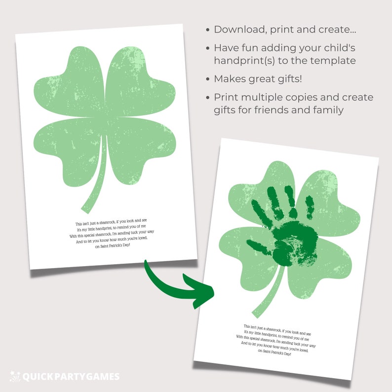 SHAMROCK Handprint Printable, St Patrick's Day Clover Kids Handprint ...
