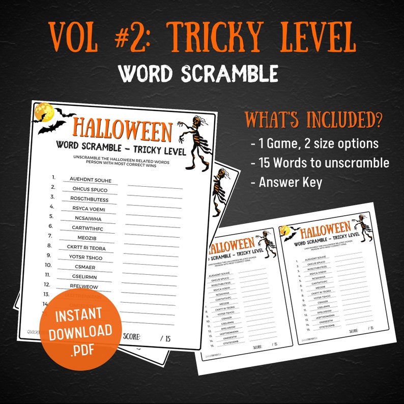 Halloween Word Scramble Game, Tricky Level, Halloween Word Scramble ...