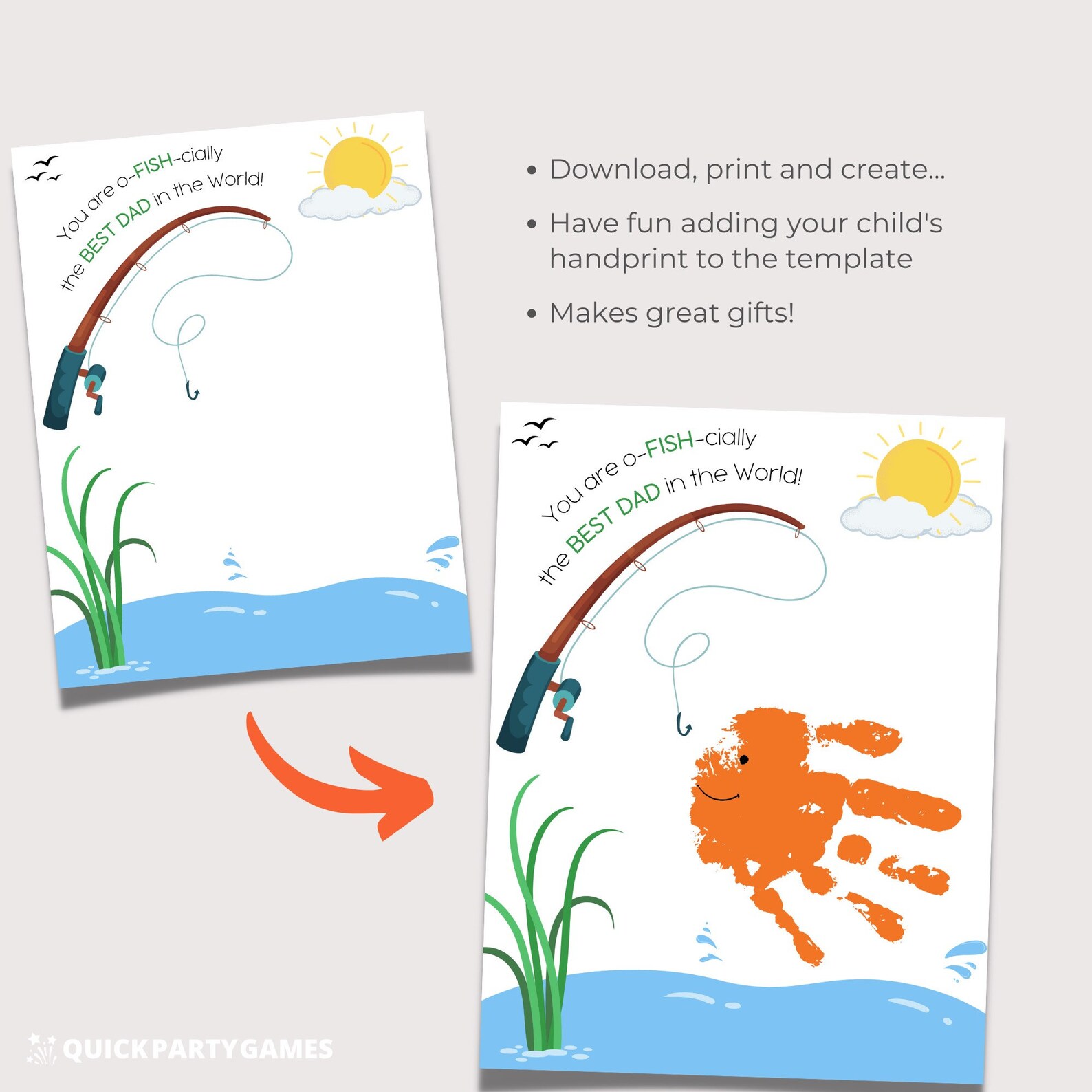 Best DAD, Father's Day Handprint Fishing, Gift for Dad, Birthday Gift ...