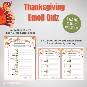 Thanksgiving Emoji Game, Printable Thanksgiving Game for Kids Adults ...