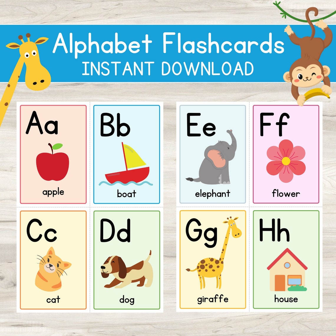 Alphabet Flash Cards Printable, ABC Flash Cards, Printable Alphabet ...