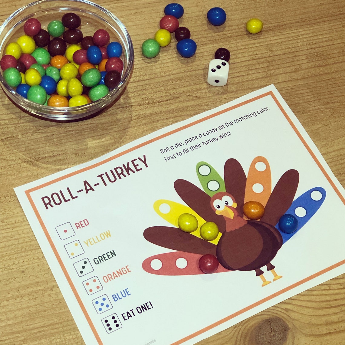 Roll A Turkey Game Thanksgiving Game for Kids Roll A Turkey - Etsy