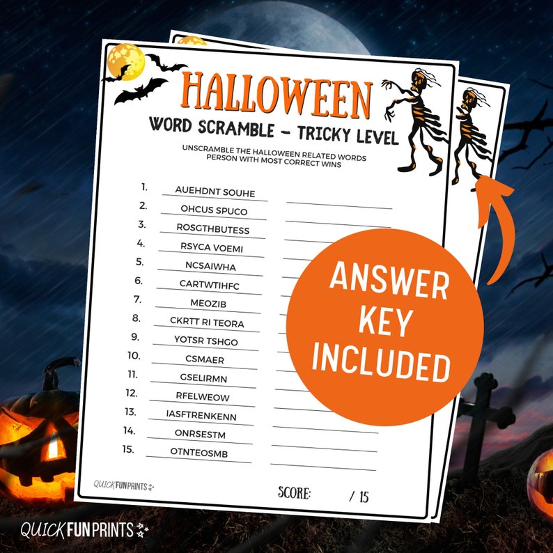 Halloween Word Scramble Game, Tricky Level, Halloween Word Scramble ...