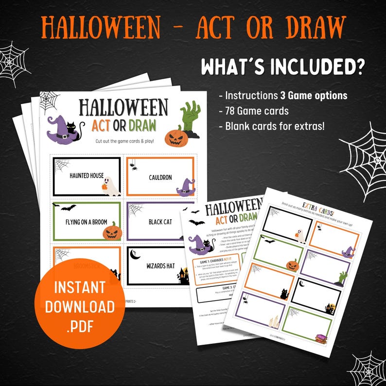 Halloween Charades Game, 78 Printable Cards (digital Download ...