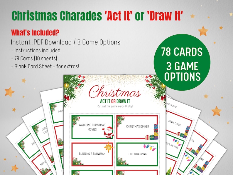 CHRISTMAS Charades & Christmas Pictionary. Christmas Charades Printable ...