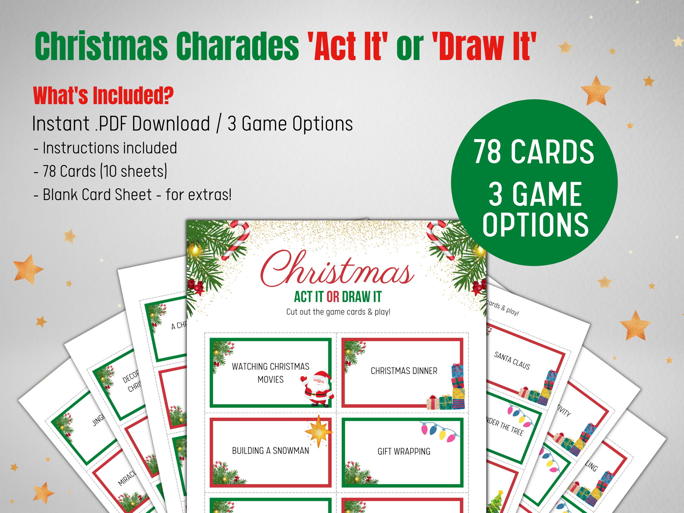 CHRISTMAS Charades & Christmas Pictionary. Christmas Charades Printable ...