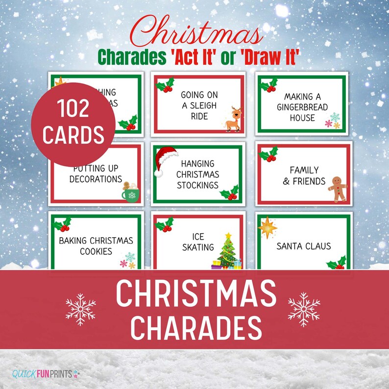 Christmas Charades Game, Printable Christmas Charades Cards, Holidays ...