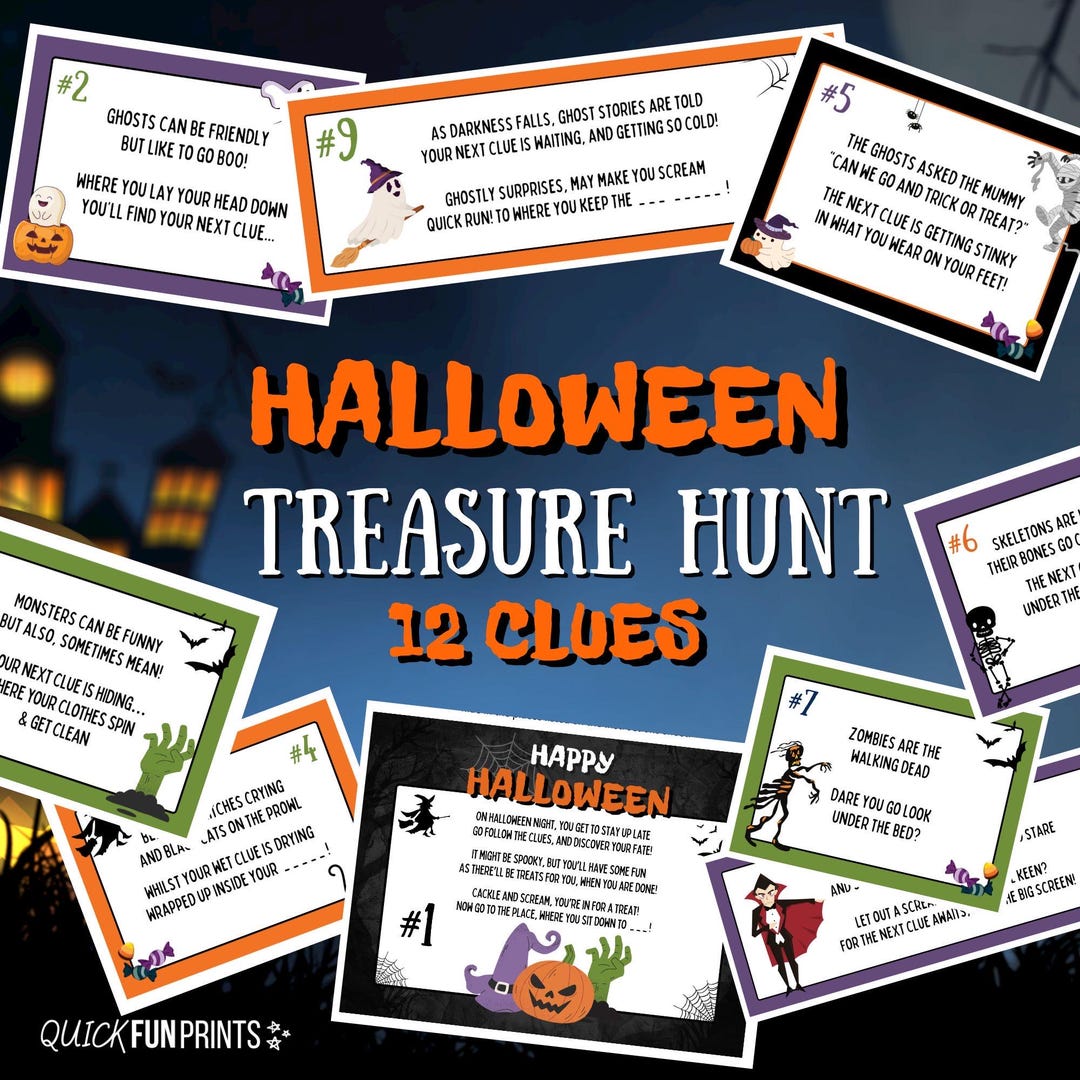 Halloween Hunt, 12 Printable Halloween Clue Cards. Rhyming Halloween ...