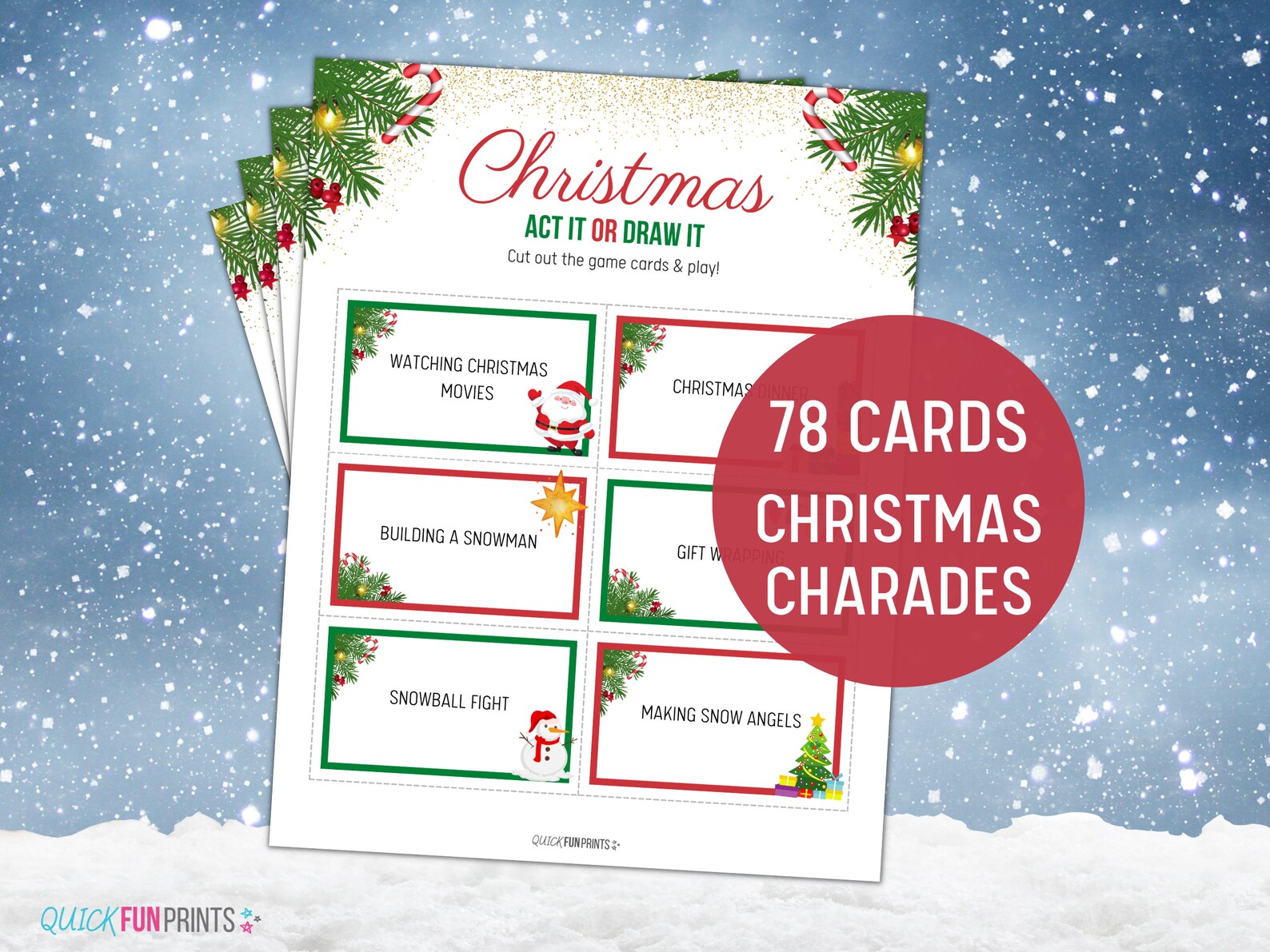 CHRISTMAS Charades & Christmas Pictionary. Christmas Charades Printable ...