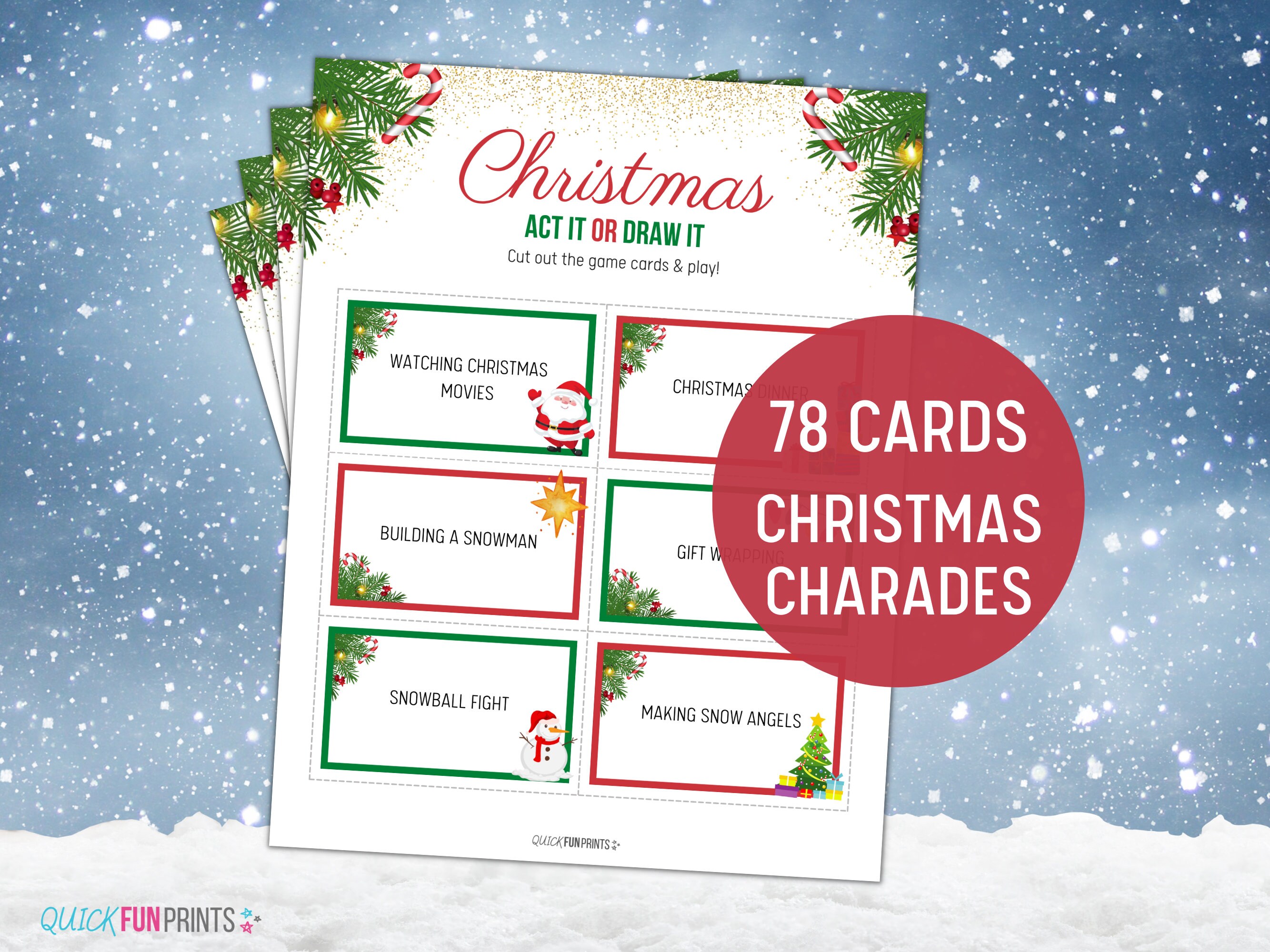 CHRISTMAS Charades & Christmas Pictionary. Christmas Charades Printable ...