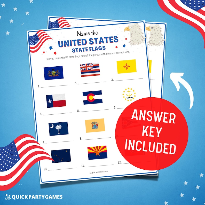 4th JULY, US State Flag Quiz, Usa Flag Game, State Quiz, 4th July Party ...