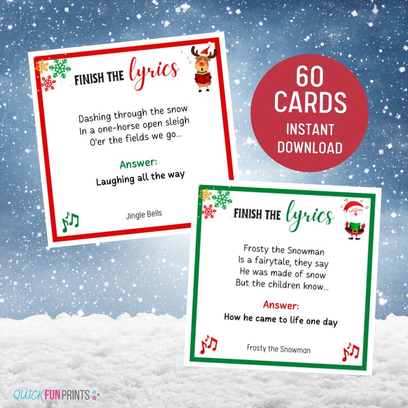Christmas Lyrics Game, Printable Christmas Finish the Lyrics Game ...